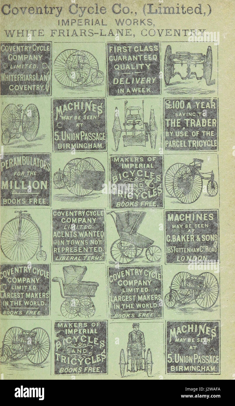 The 1884 Coventry Cycle Company advertisement showcases bicycles from ...