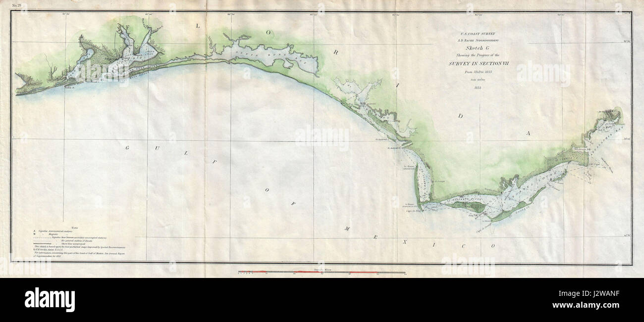 1853 U.S. Coast Survey Map of the Western Florida Panhandle ...