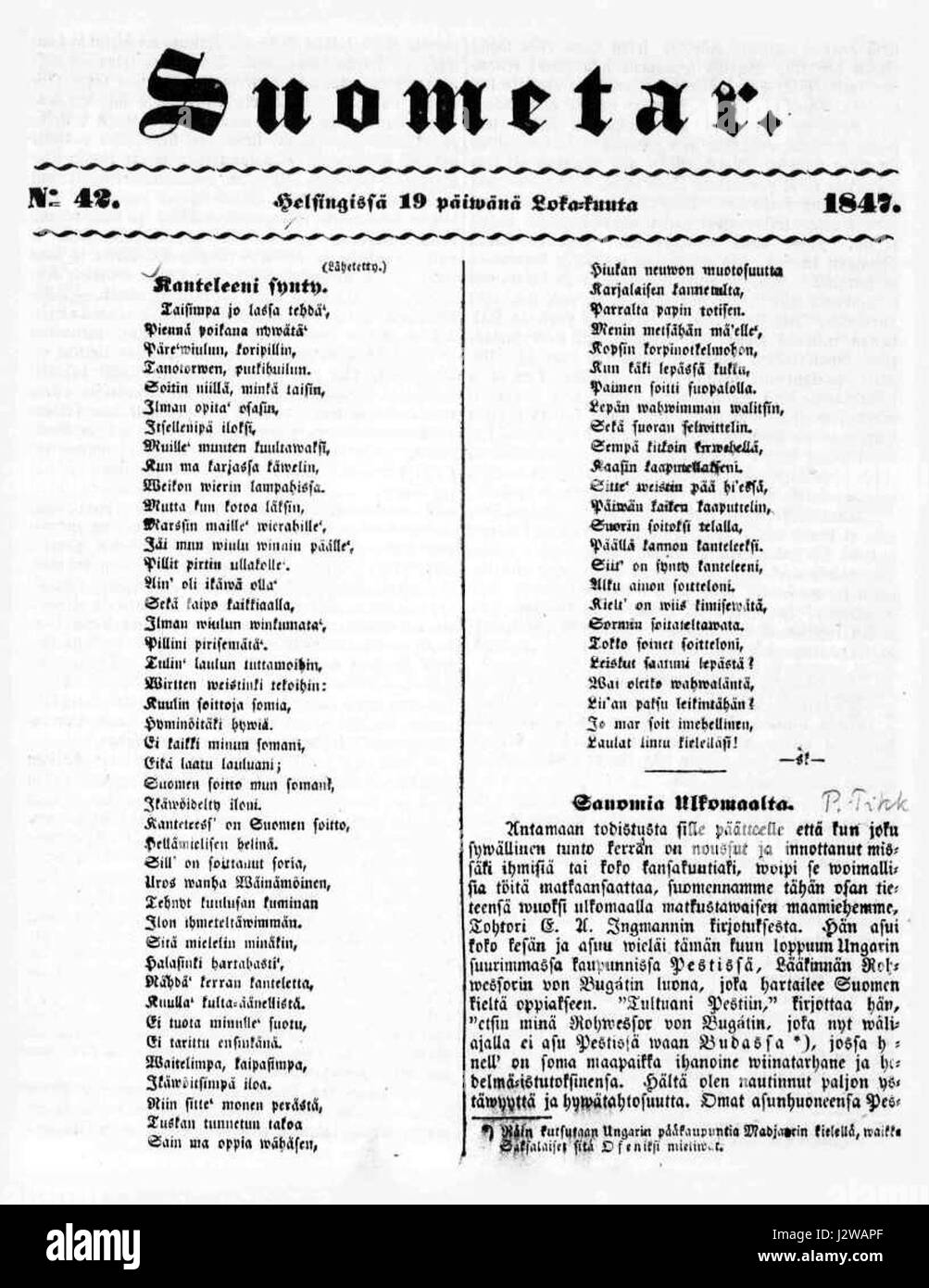 The publication 'Suometar' from October 19, 1847, is a Finnish ...