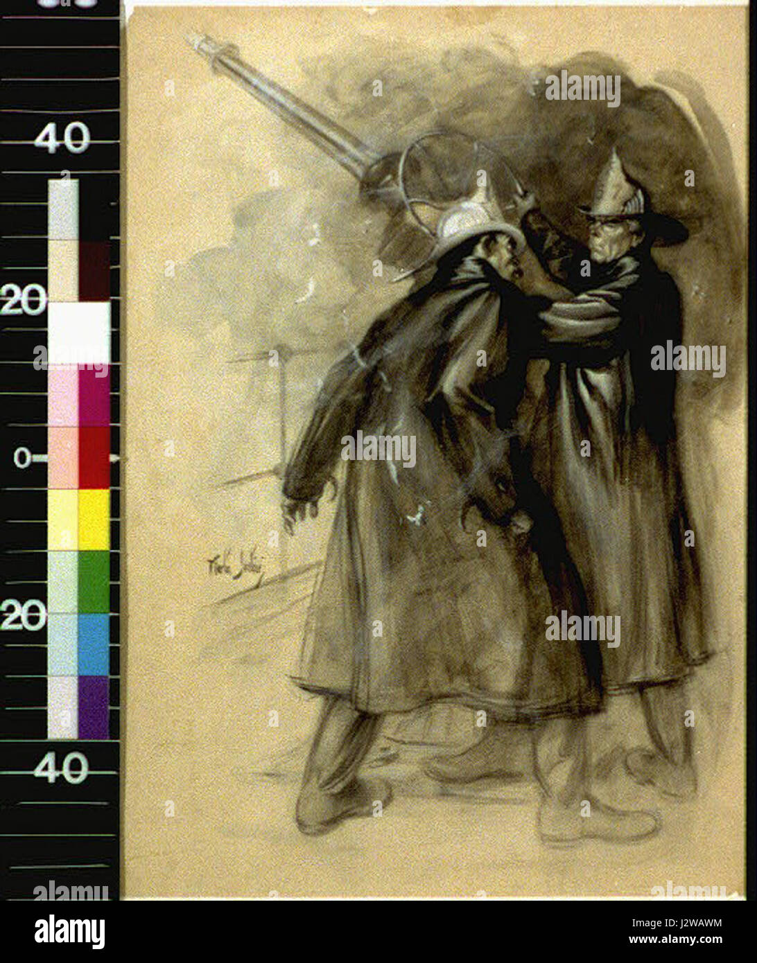 This drawing from 1906 depicts an individual in charge of operating a ...