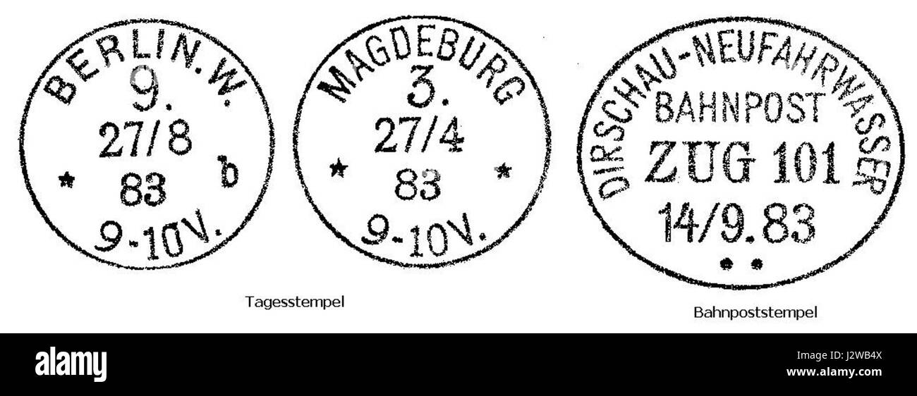 A collection of postal stamp forms from the Reichspost in 1884, showing ...