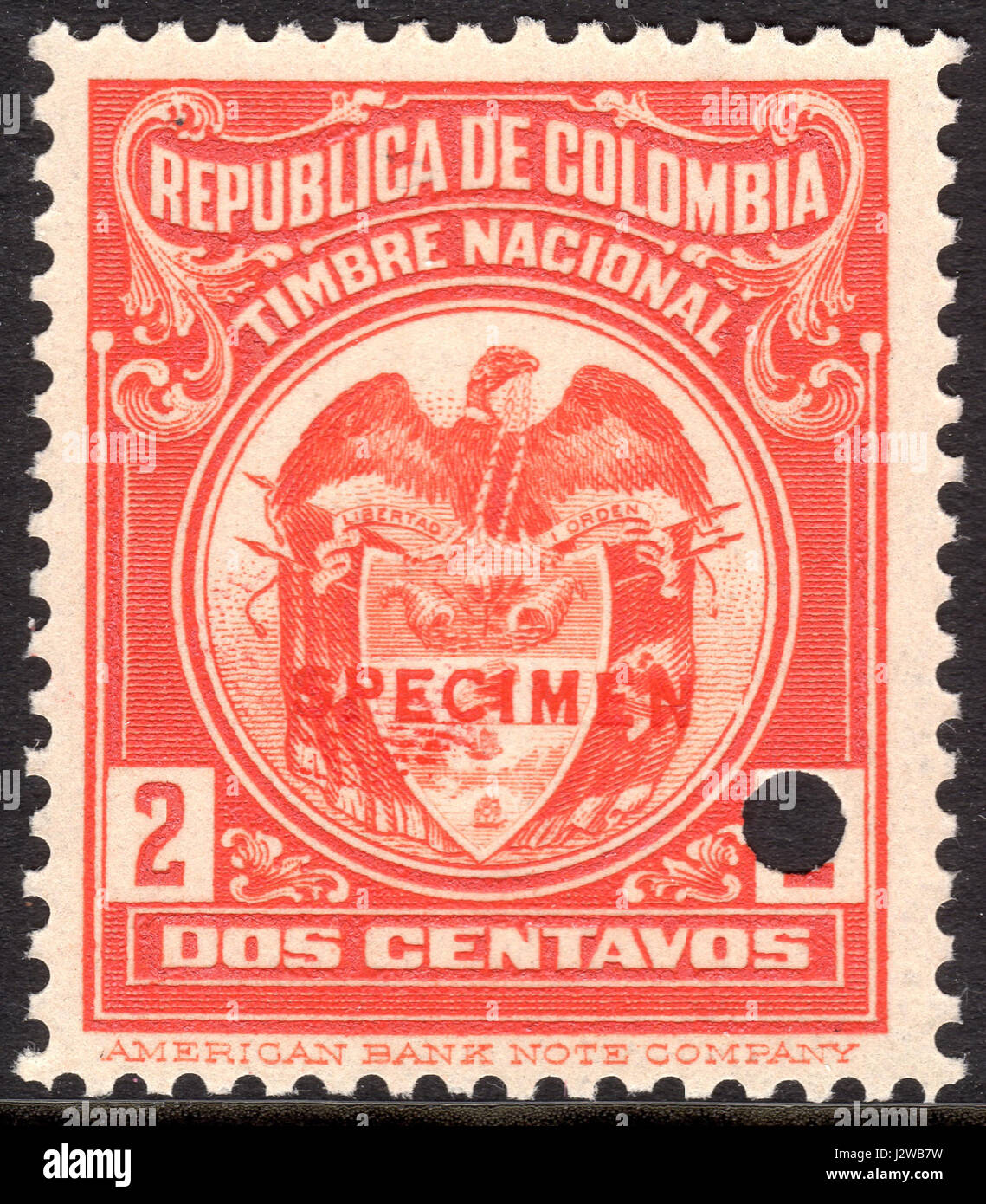 The 1916 2-centavo Colombian specimen revenue stamp is a tax stamp ...