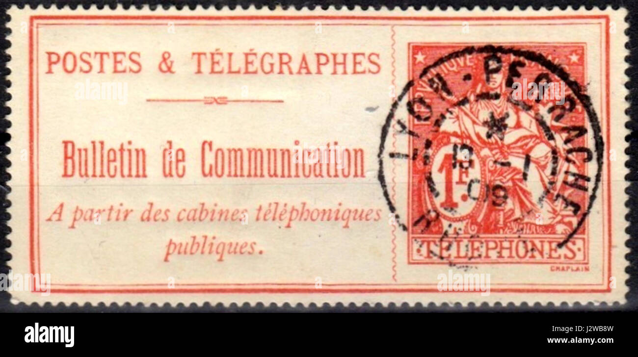 The 1f 1909 Telephone stamp of France was a postal stamp issued to ...