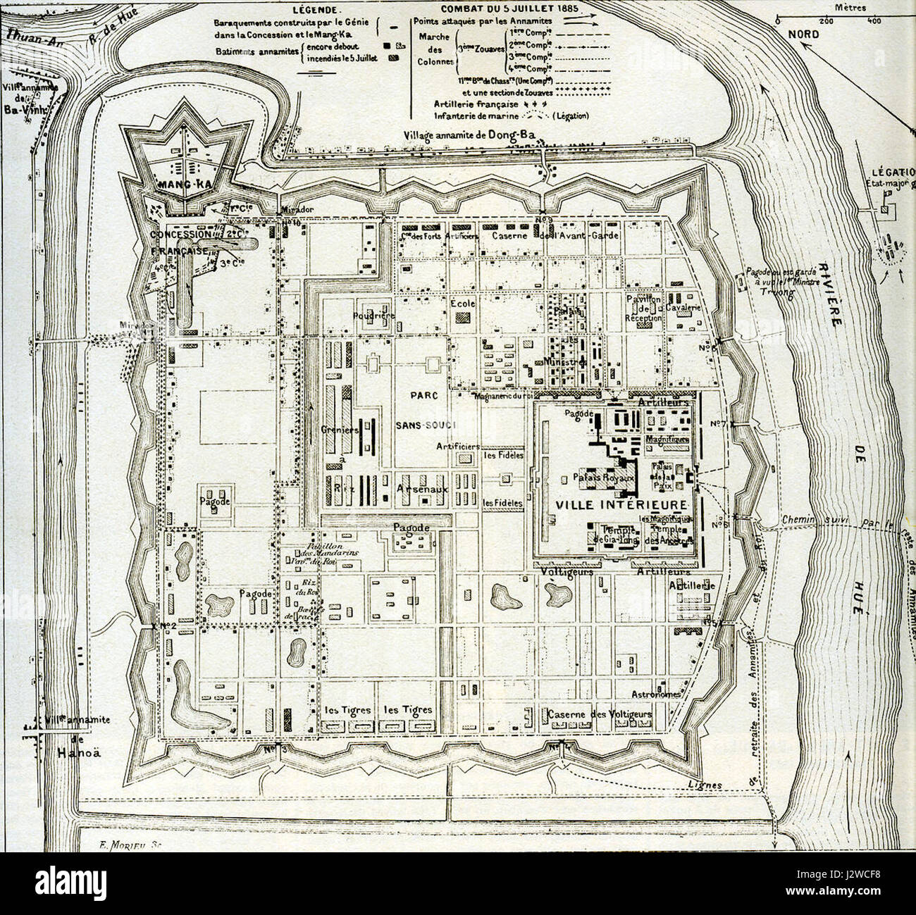 This title refers to a plan of the Citadel of Hue, created in 1885. The ...