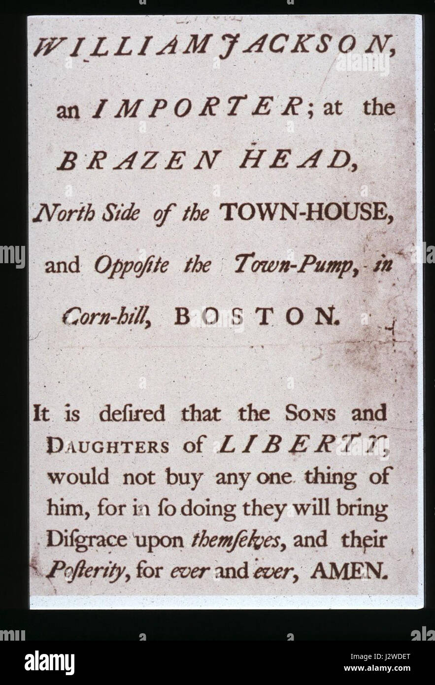This reference relates to the 1770s boycott of William Jackson, a ...