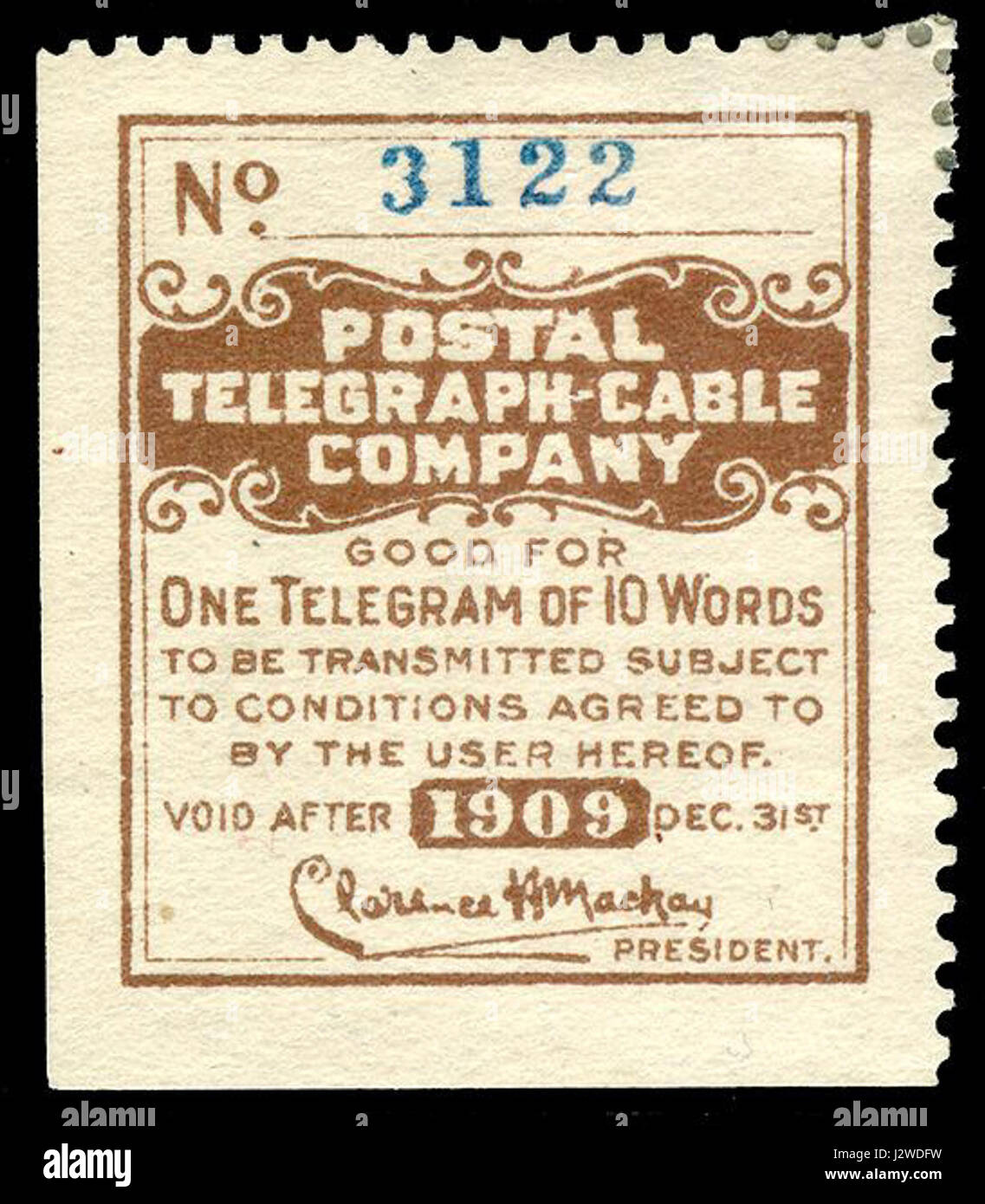 The 1909 Postal Telegraph Cable Company stamp represents a significant ...