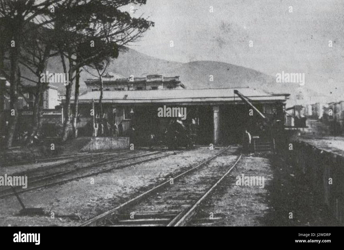 This historical image shows the first train station in Cape Town, South ...