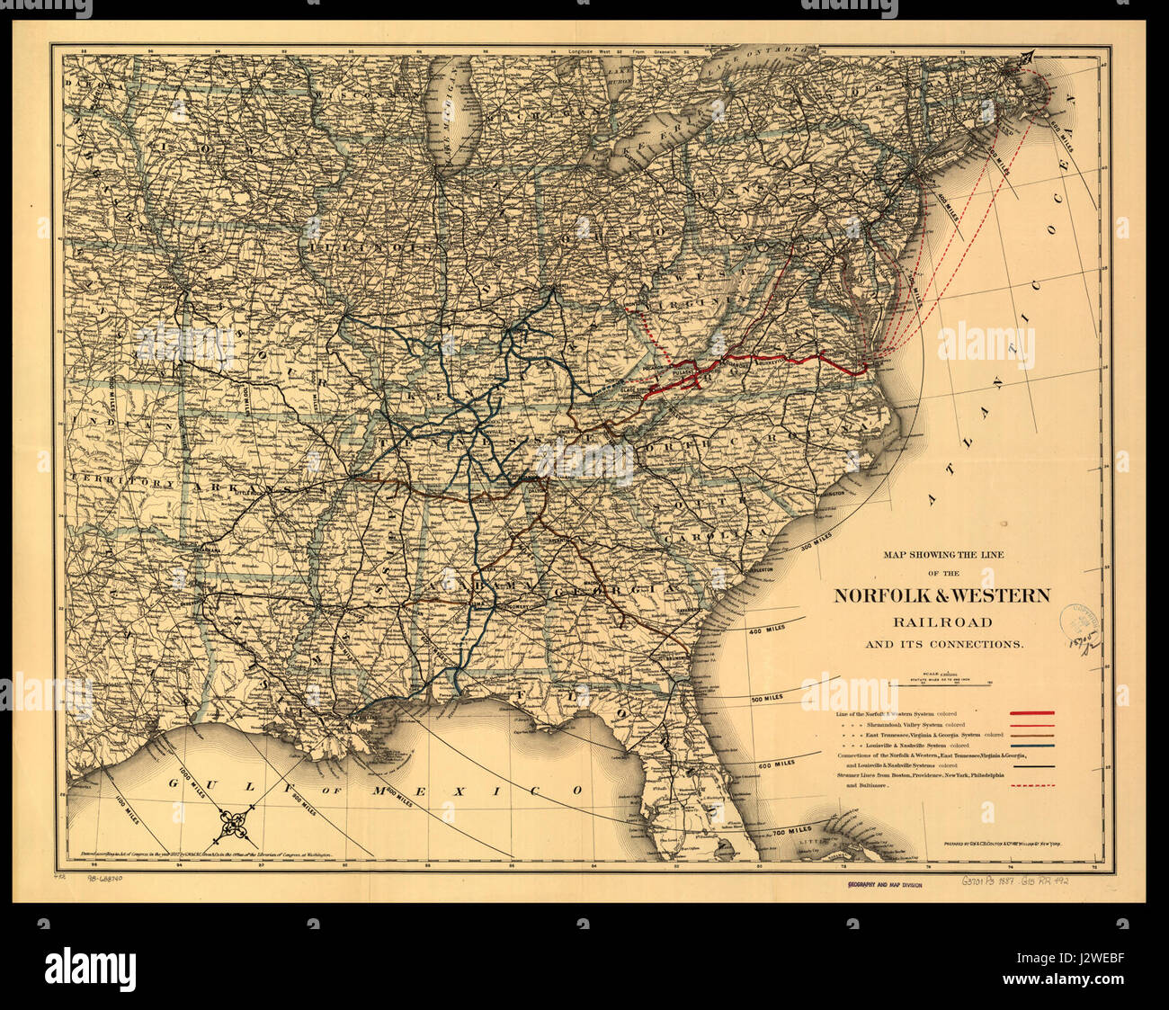 1887 Norfolk and Western Map Stock Photo - Alamy