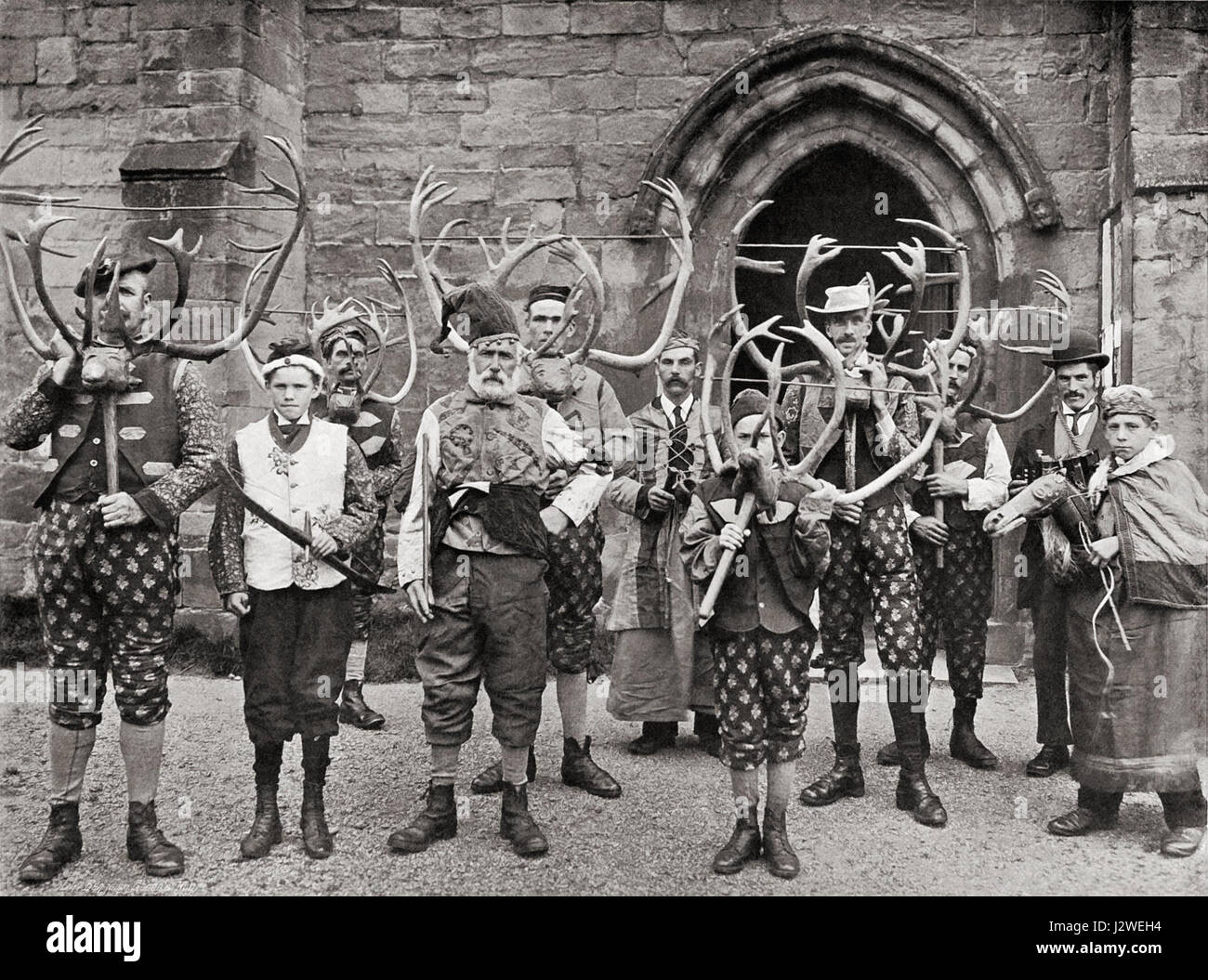 Abbots Bromley Horn Dance c1900 Stone Stock Photo - Alamy