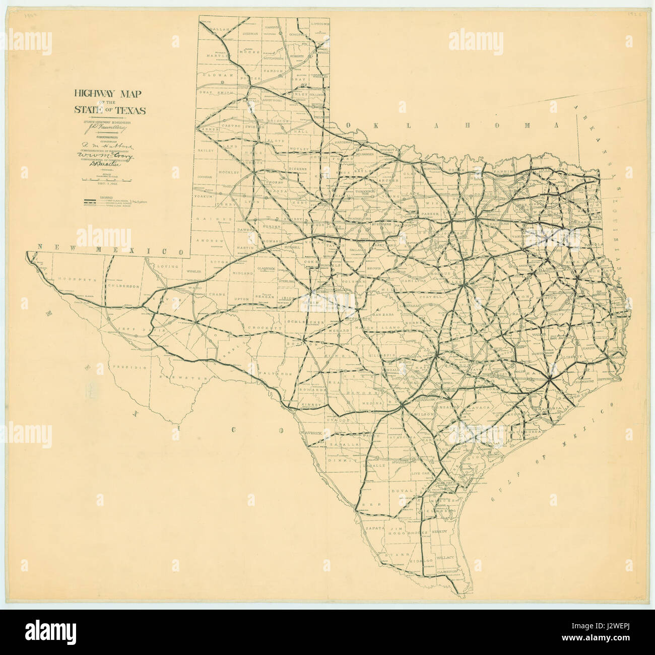 This 1922 map of Texas shows the state highway system at the time. It ...