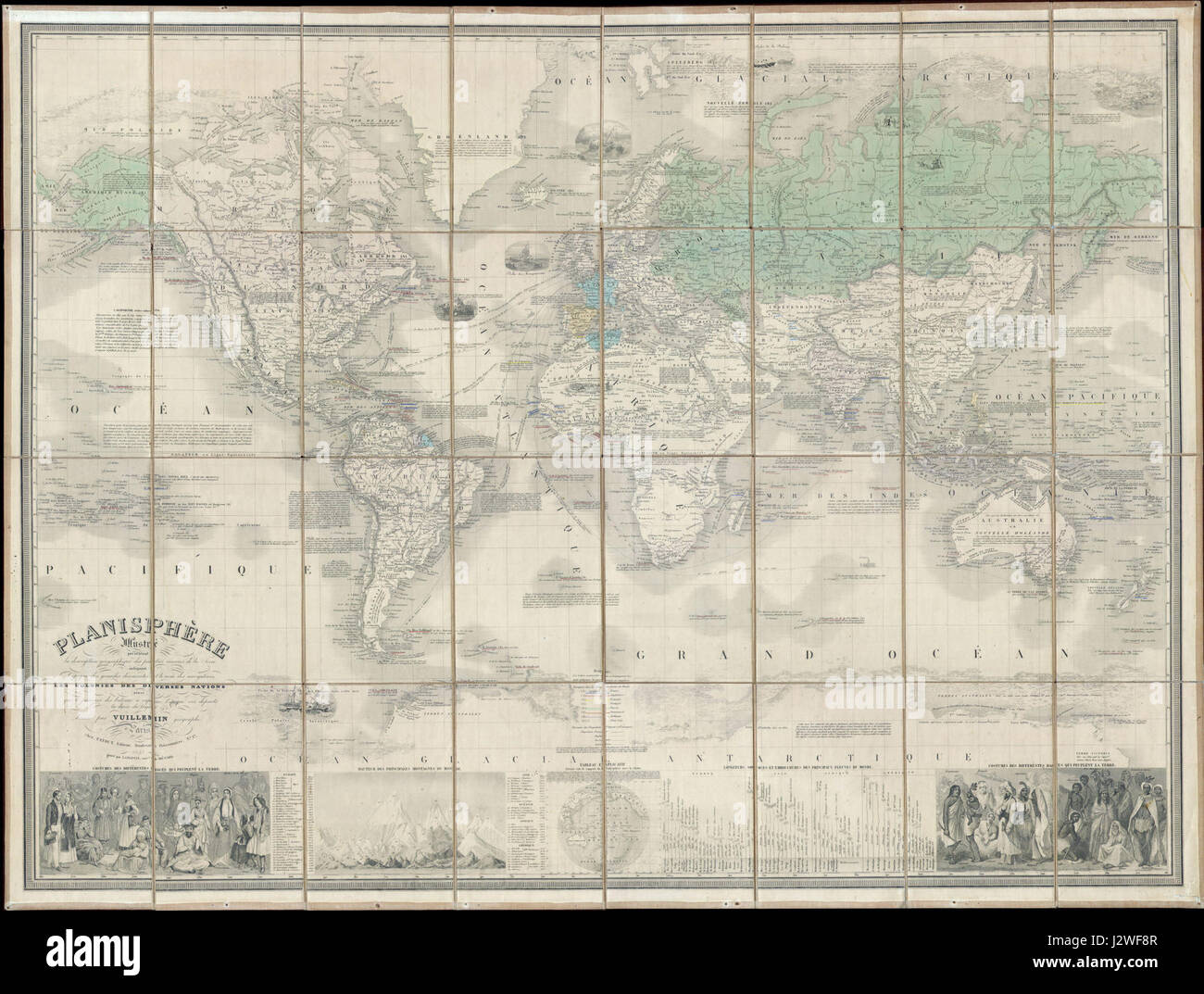1857 Vuillemin Case Map of the World on Mercator's Projection ...