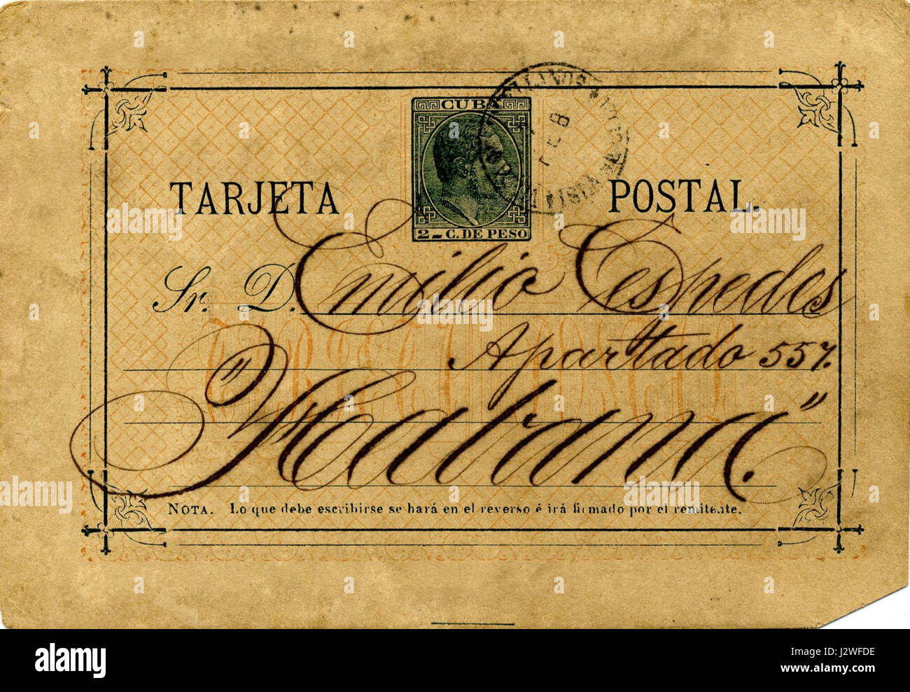 The 1882 Cuba 2-cent postal card is a piece of historical postal ...