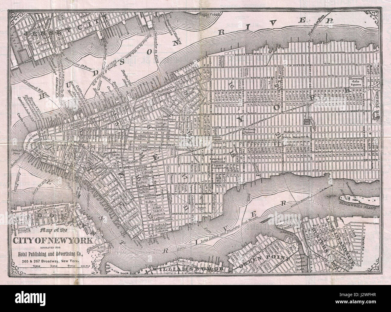 This map from 1886 illustrates New York City with an emphasis on hotels ...