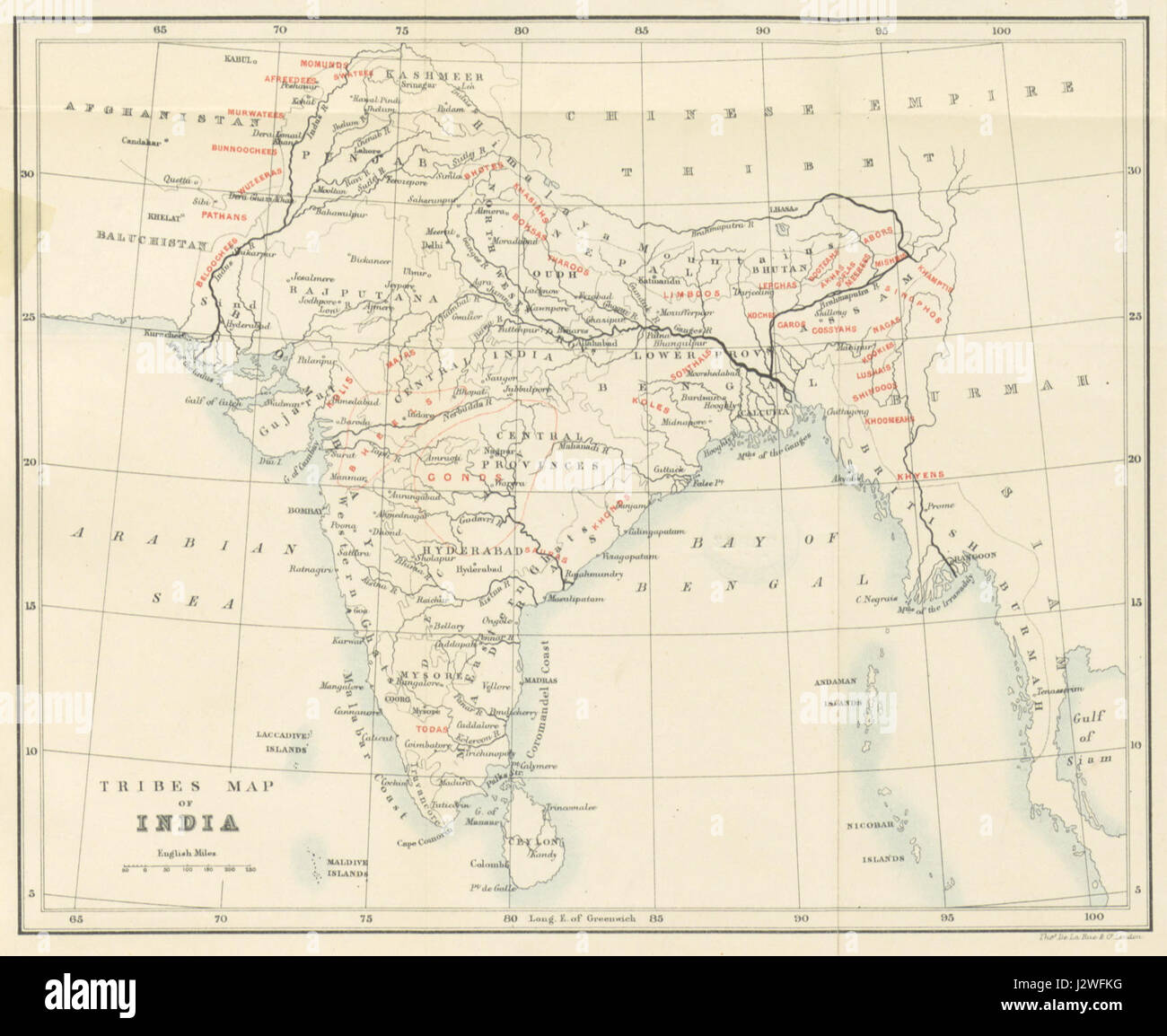 'Map of the Tribes of India (1882)' is a historical map detailing the ...