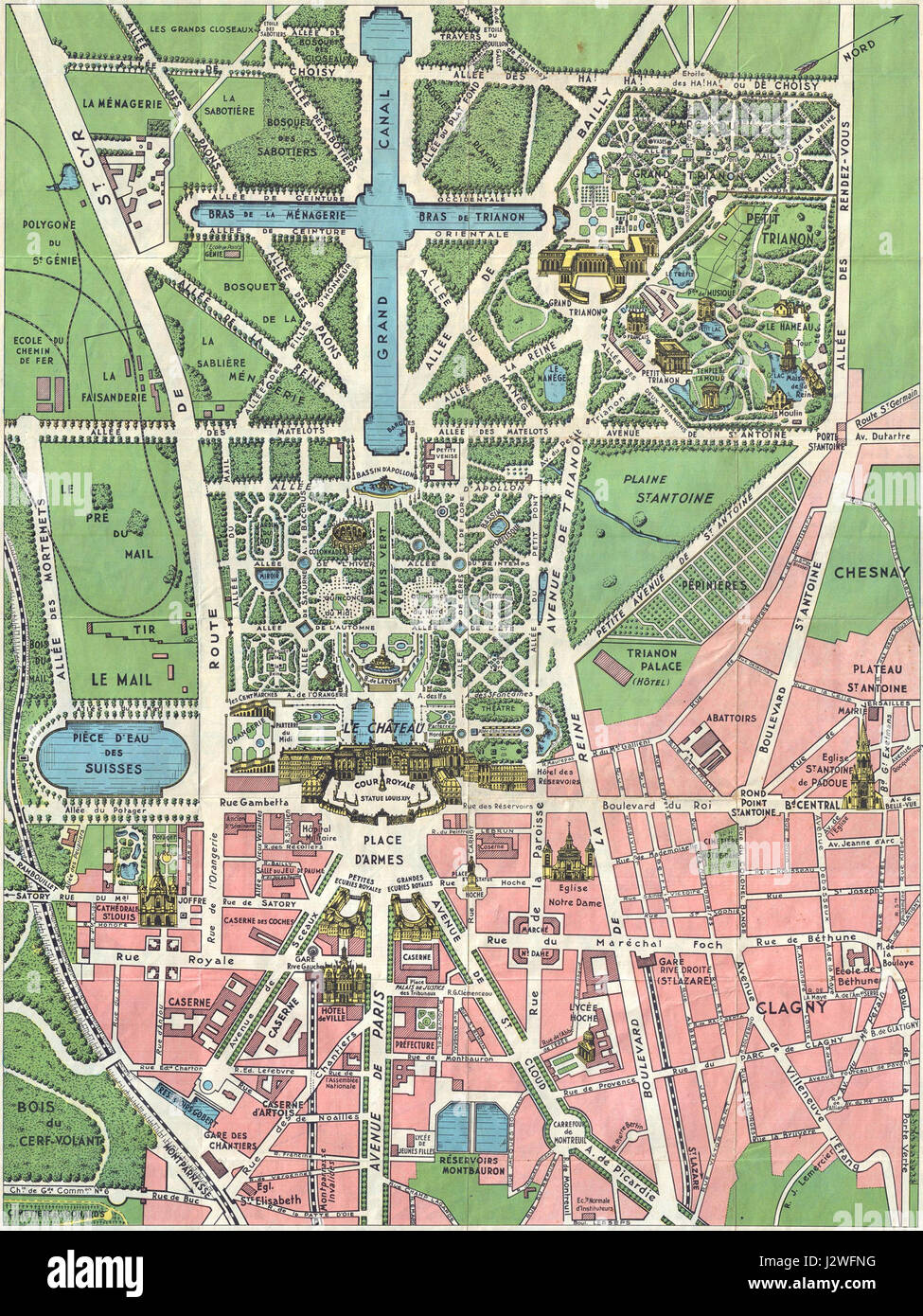 1920s Leconte Map of Paris w-Monuments and Map of Versailles ...
