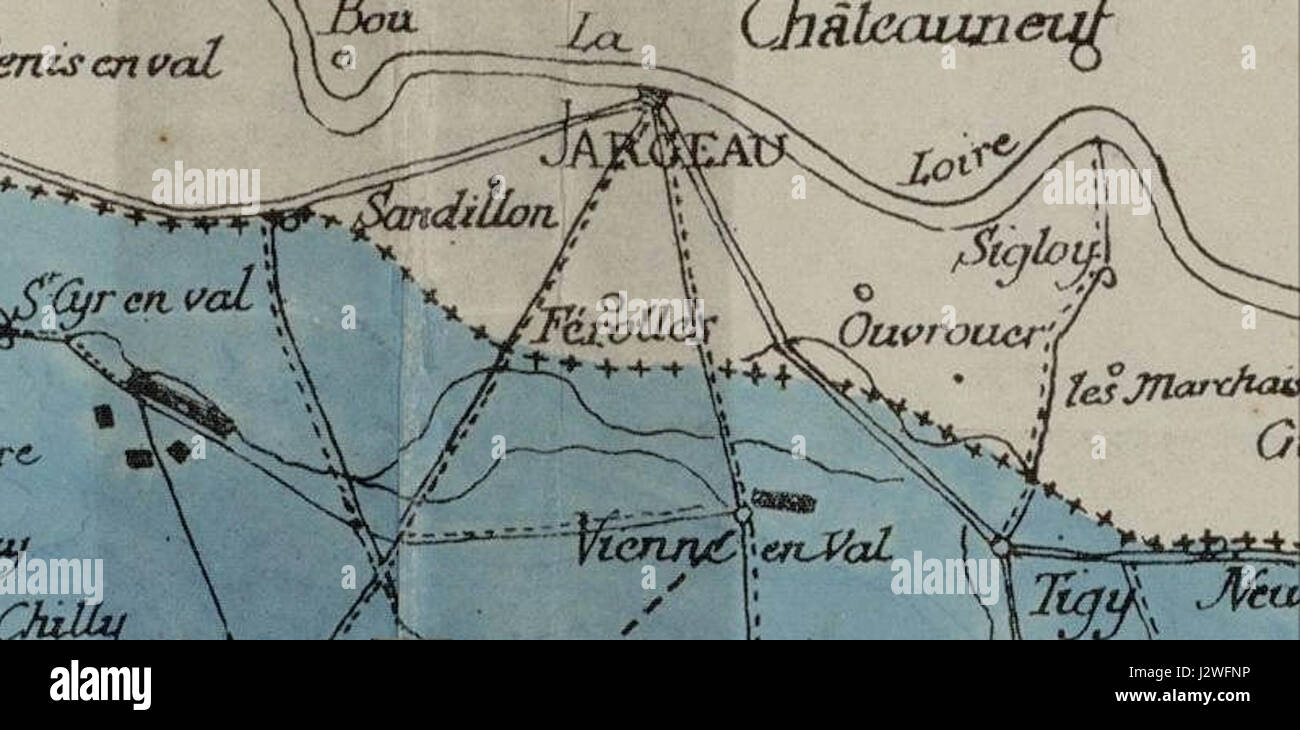 The 1873 Sologne map of Jargeau, a region in France, illustrates the ...