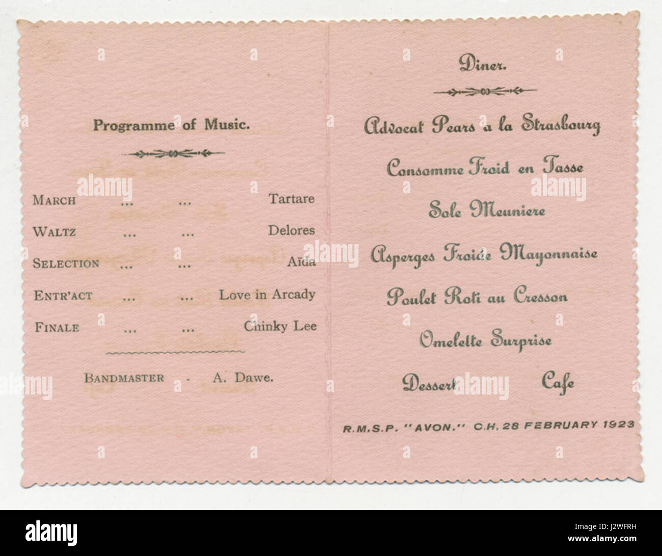 The 1923 dinner menu from the RMSP Avon provides a glimpse into the ...