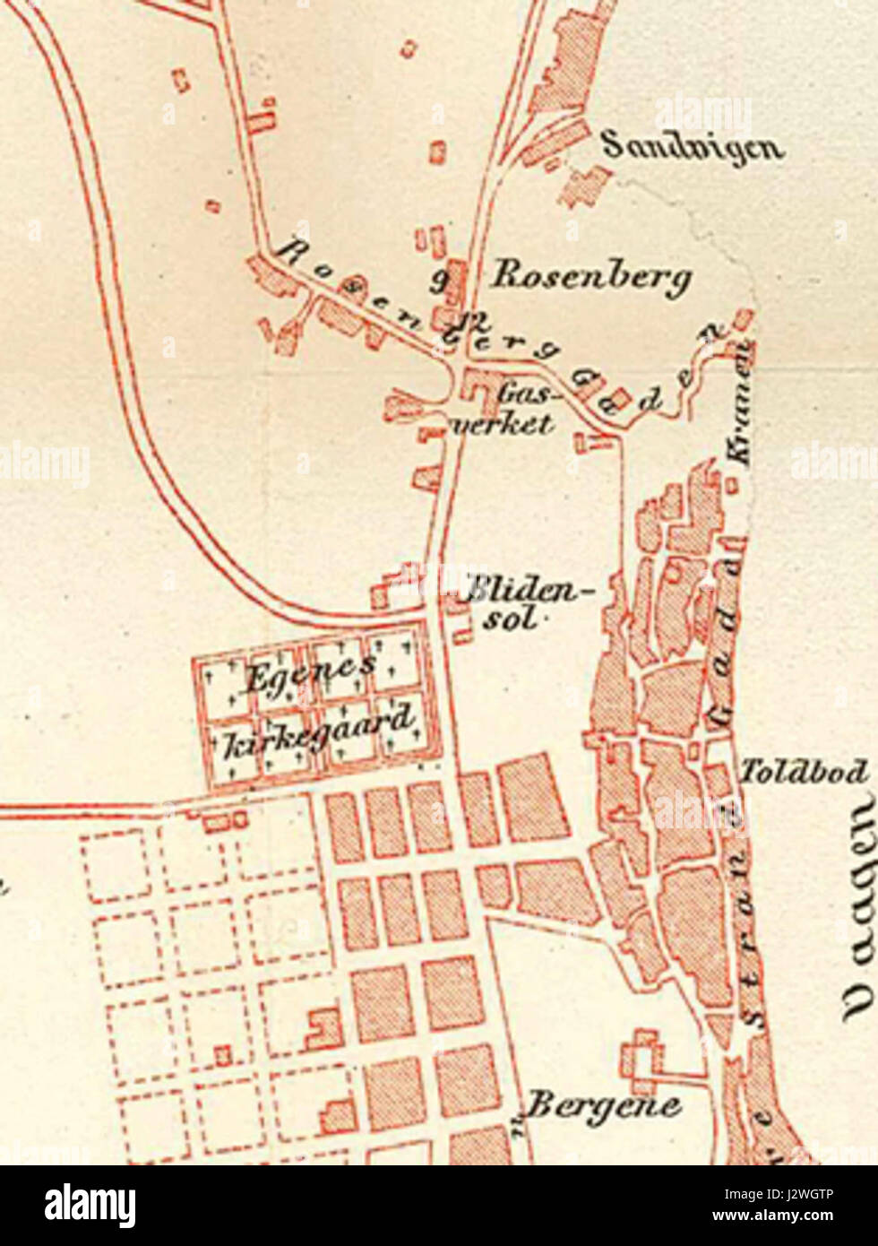 This 1889 map of Stavanger, Norway, highlights key locations and ...