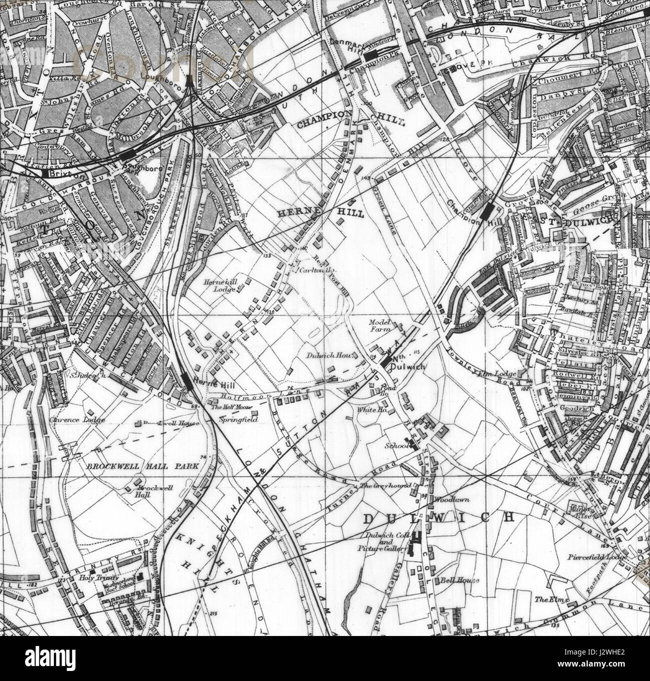 1888 Map of Herne Hill, North Dulwich, East Dulwich, Champion Hill ...