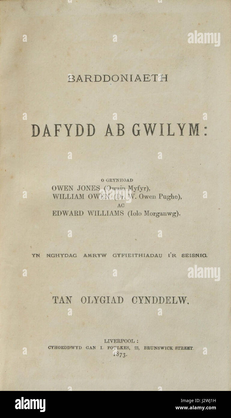 Barddoniaeth Dafydd ab Gwilym, edited by Cynddelw, is a significant ...