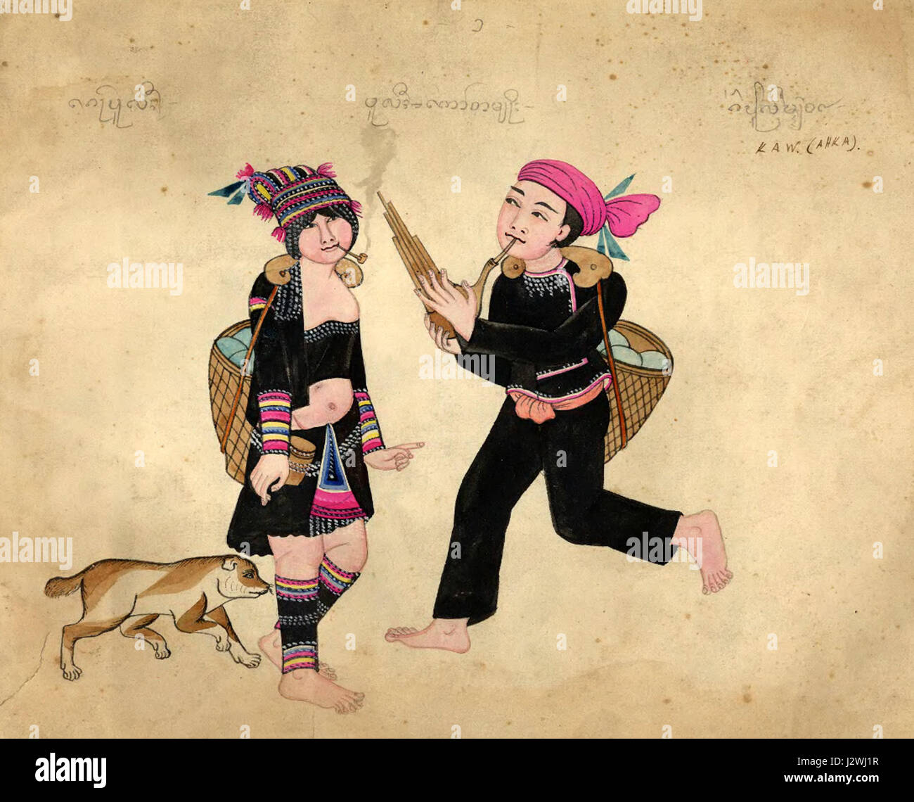 This image represents an artistic depiction of the Akha tribe, an ...
