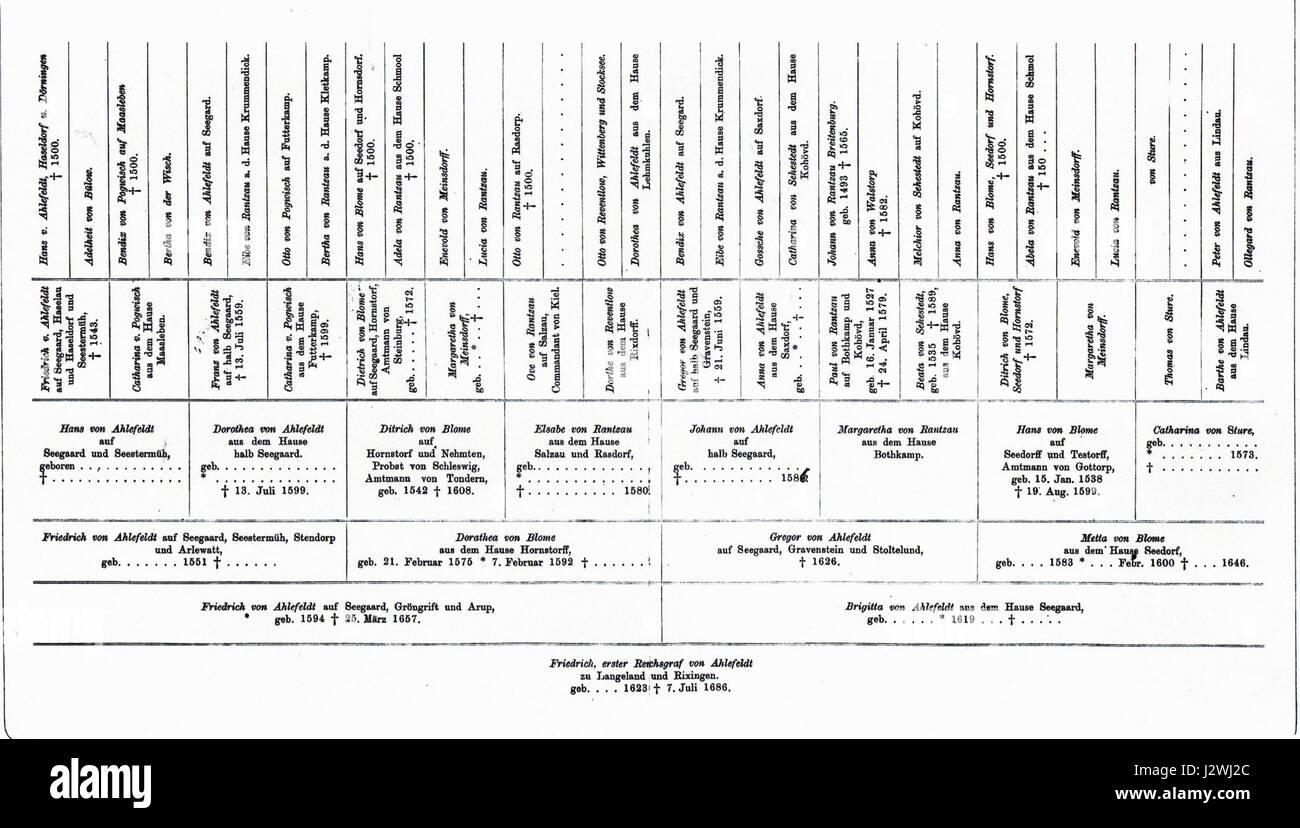 The Ahlefeldt Stammtafel, a family tree document, traces the lineage ...