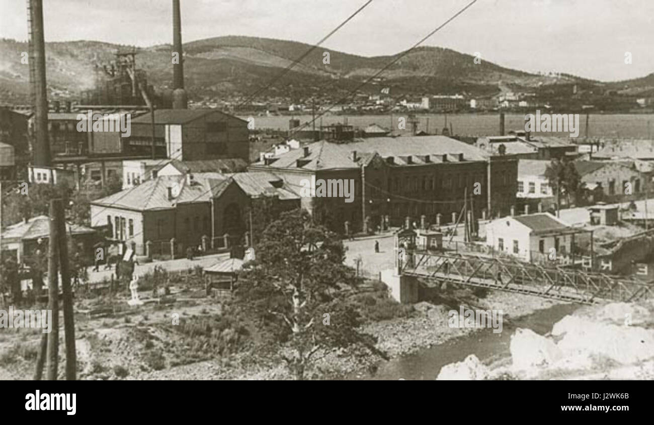 A historical photograph of the Beloretsk Kombinat from 1942 ...