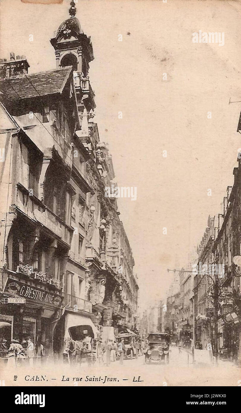 This photograph captures the Rue Saint-Jean in Caen, France, showcasing ...