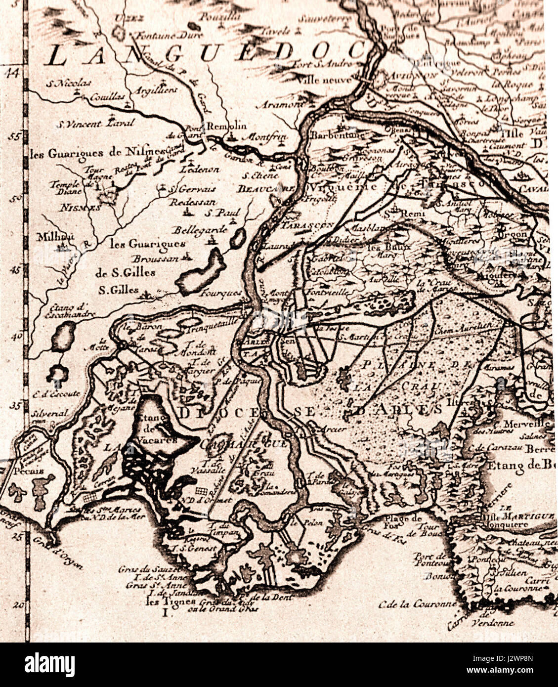 The Camargue map by Guillaume Delisle is a historical cartographic ...