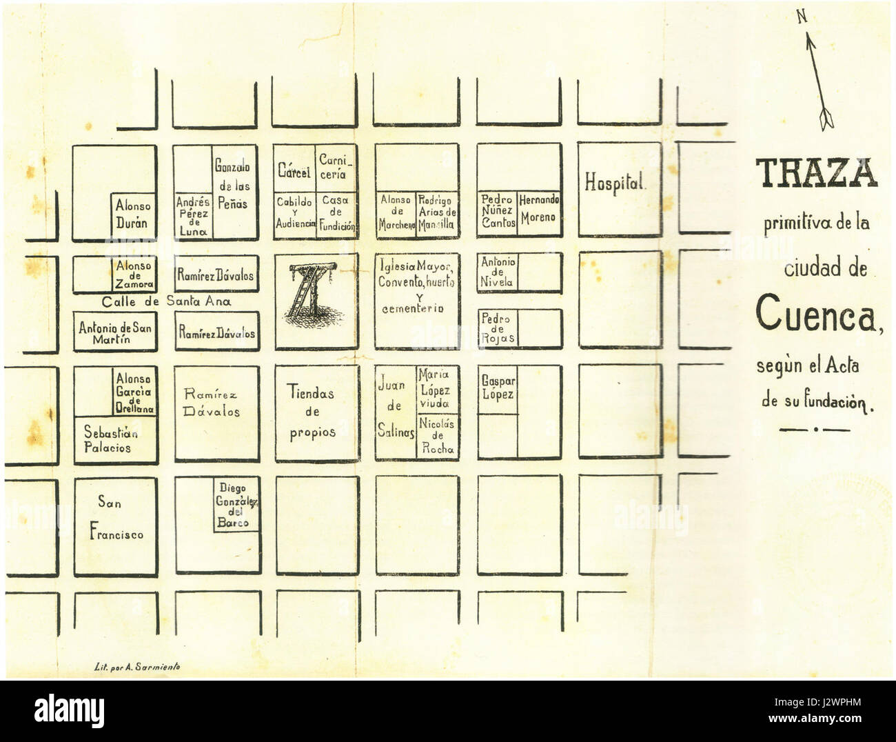 This map, 'Antigua Traza Urbana de Cuenca', depicts the historical ...