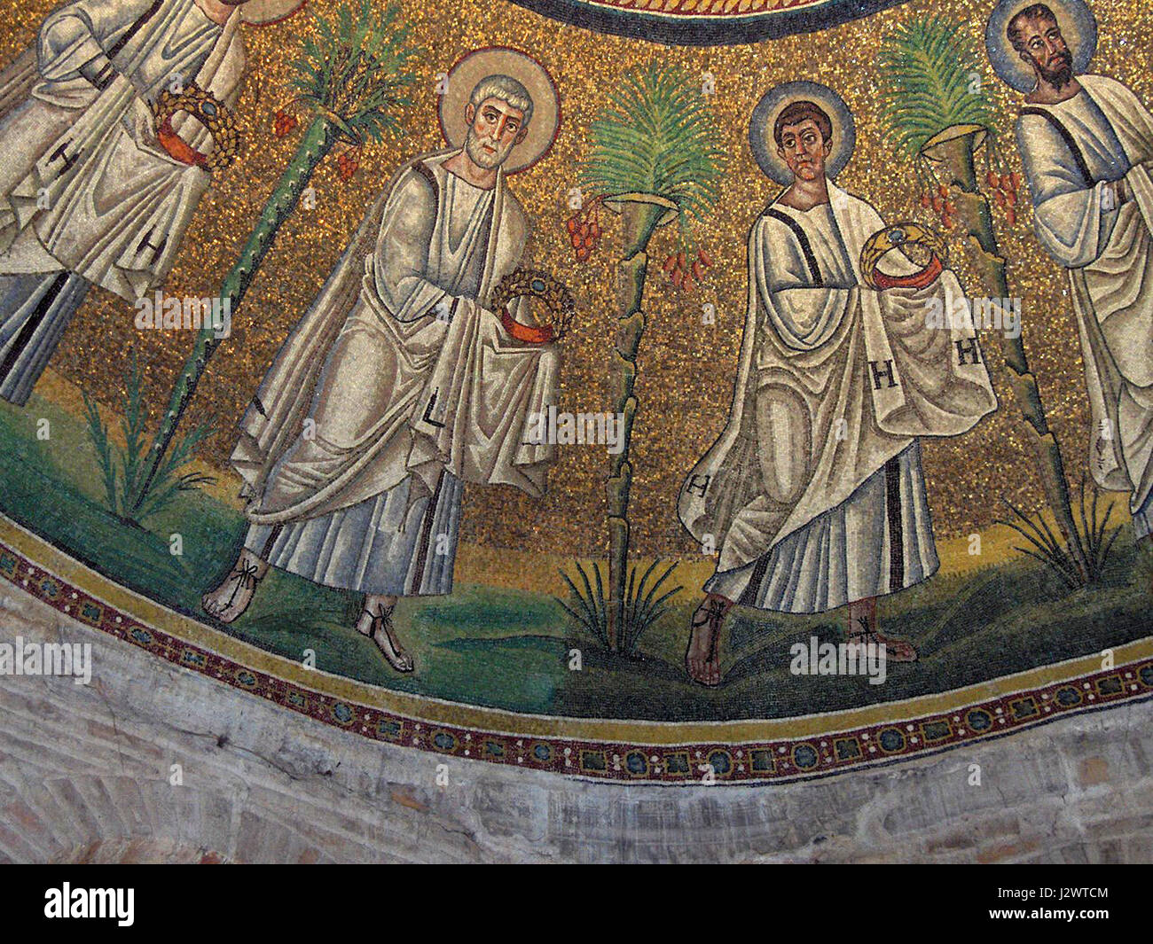 This image features a historical depiction of a baptistery, focusing on ...