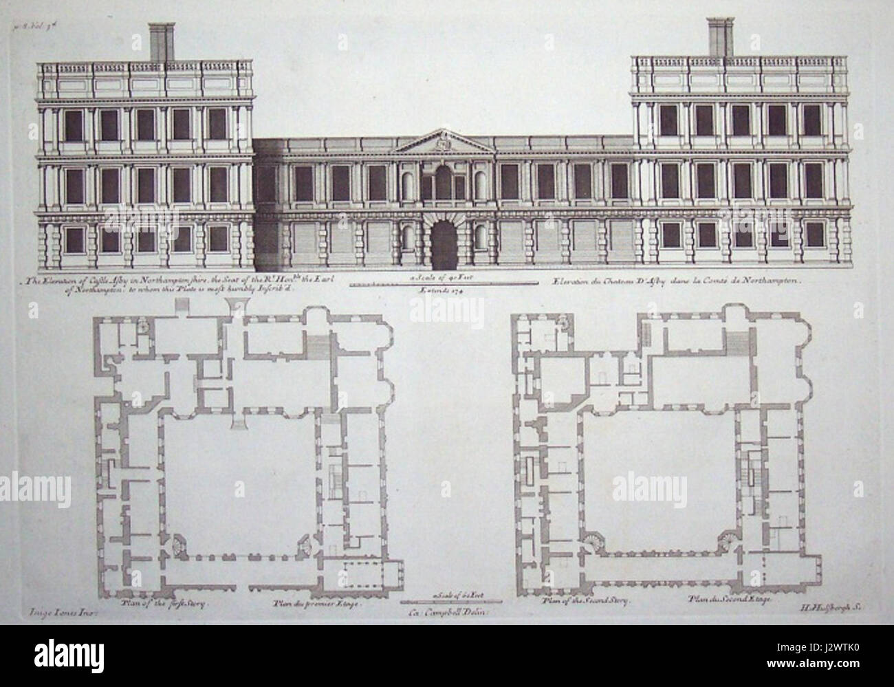 An architectural or historical plan of Castle Ashby, a notable English ...