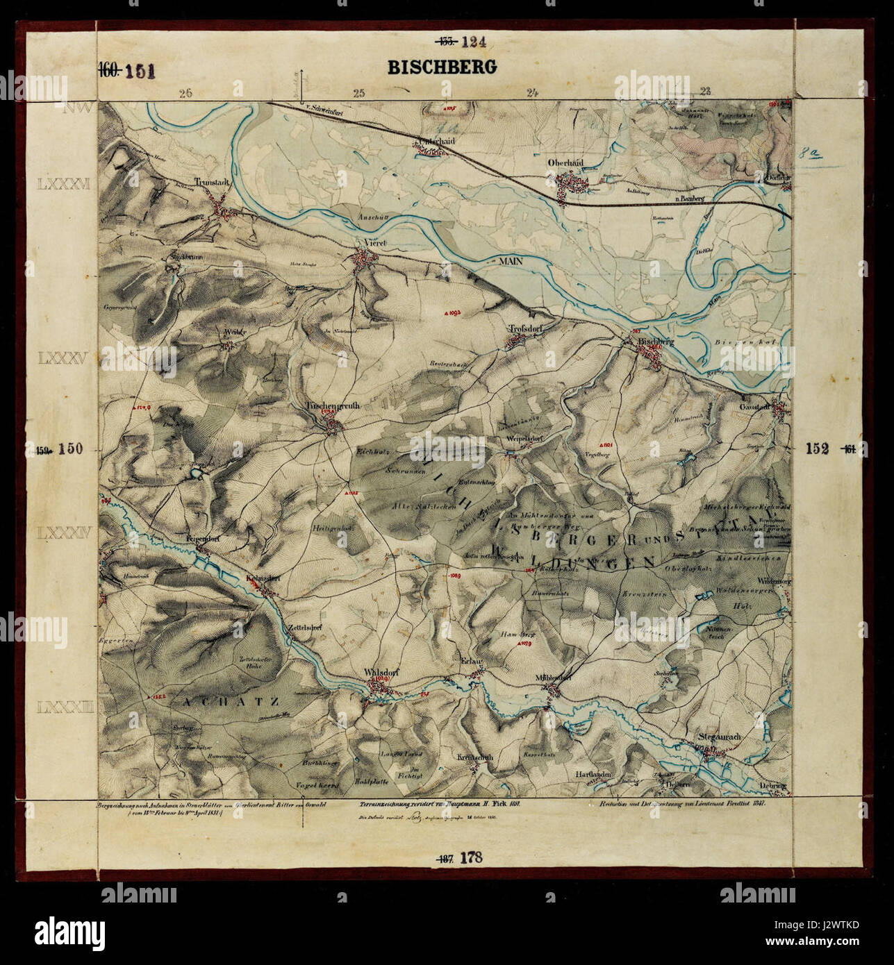 This historical map shows the town of Bischberg and its surrounding ...