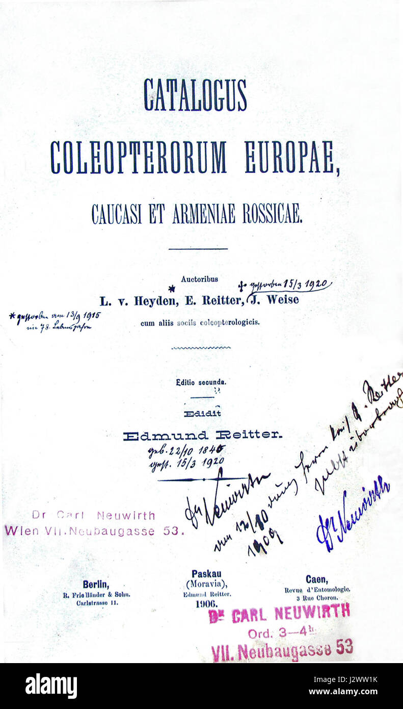 Catalogus Coleopterorum is a comprehensive list or catalog of beetle ...