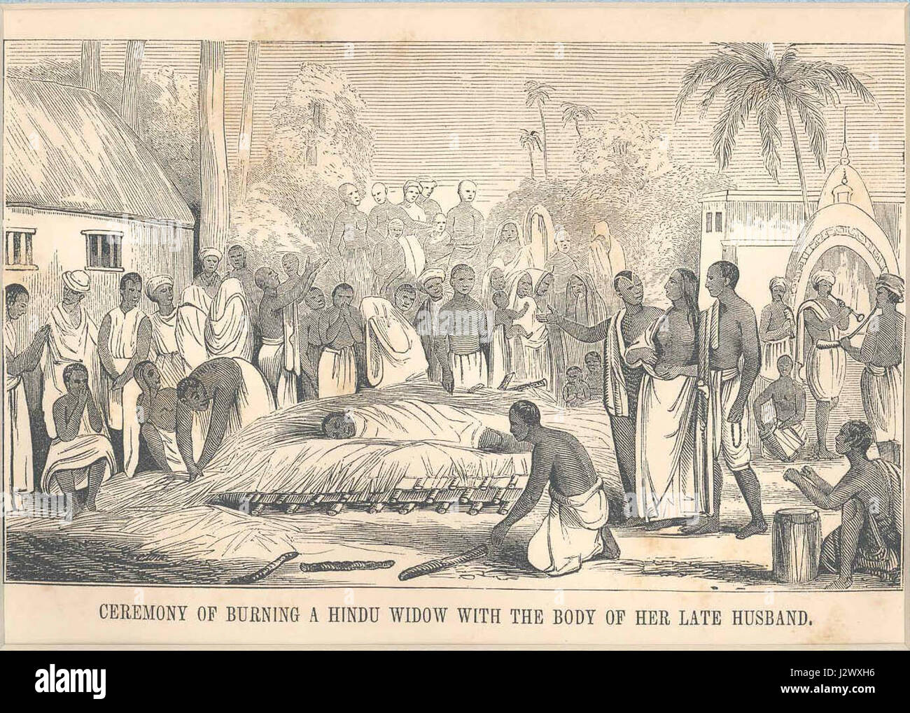 Ceremony of burning the body of a Hindu widow with the body of her late ...