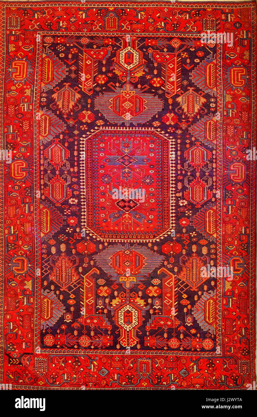 A traditional Azerbaijani carpet, known for its intricate patterns and ...