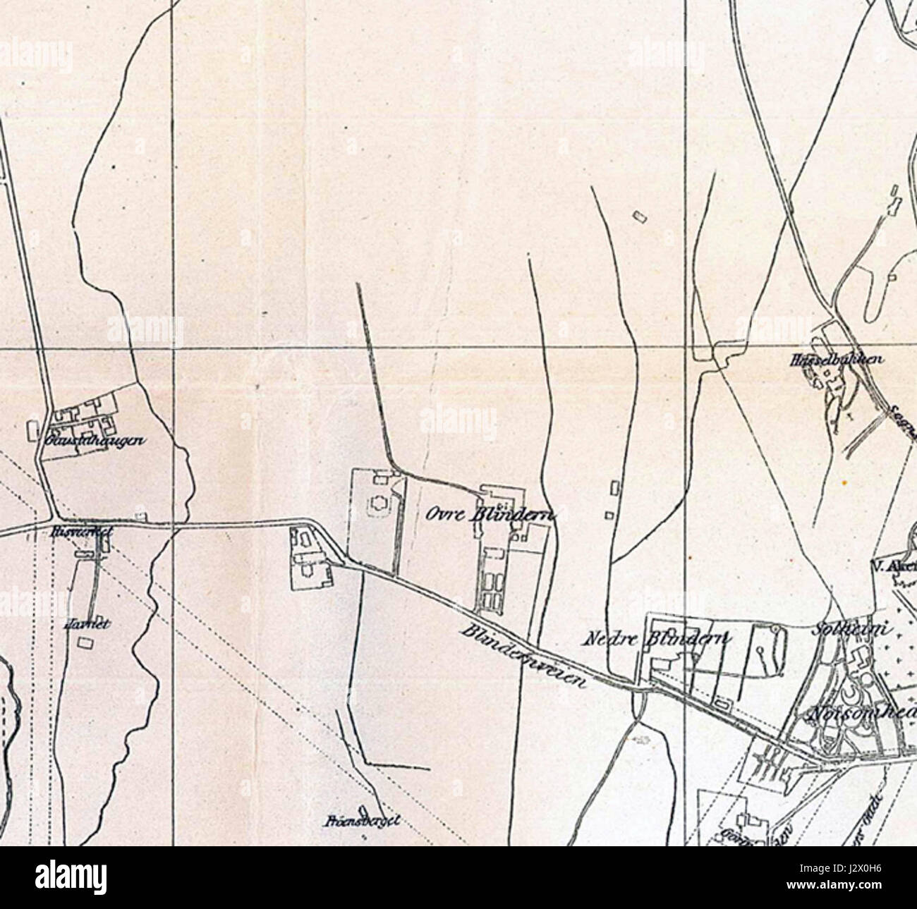 A historical map of Blindern, a district in Oslo, Norway, created in ...