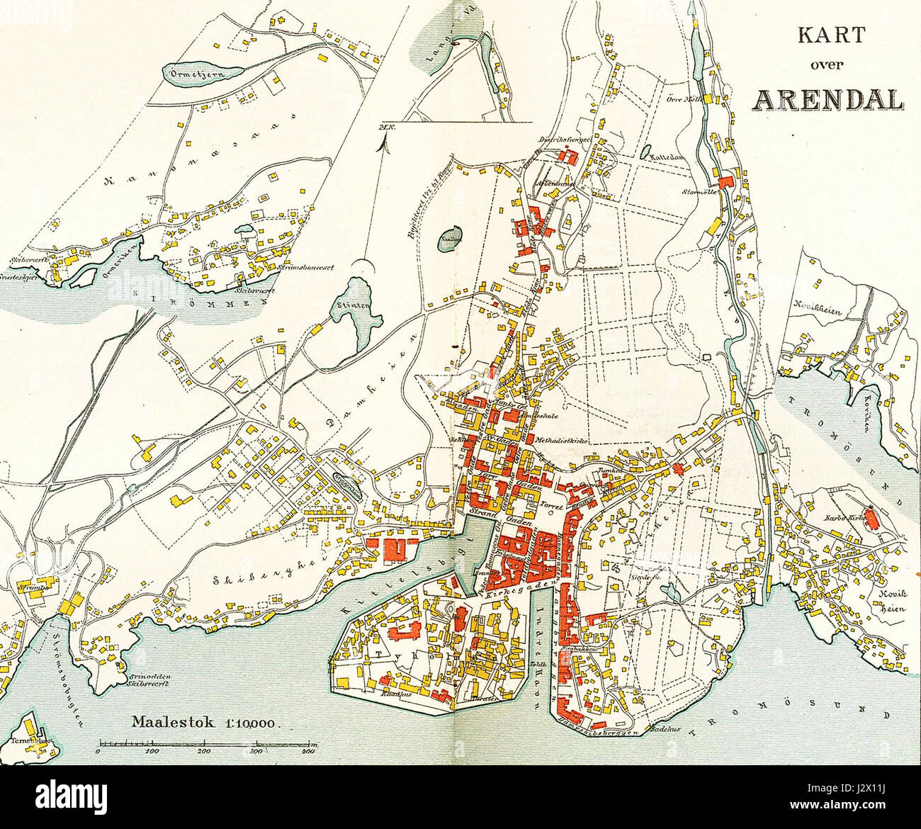 This map of Arendal, Norway, created in 1904, provides a detailed ...
