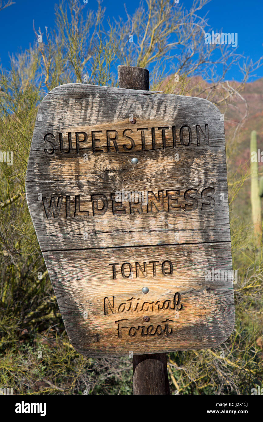 Wilderness Boundary sign along Hieroglyphic Trail, Superstition ...