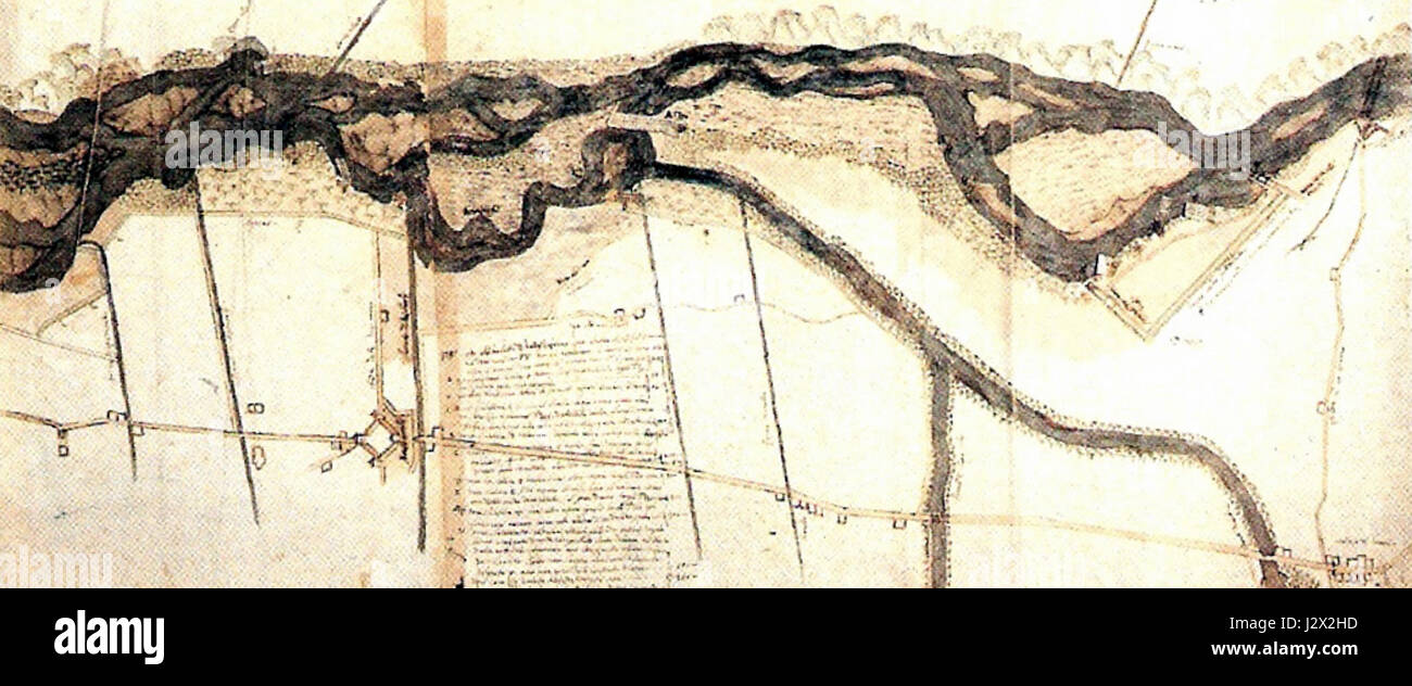 Arno River in Montevarchi XVI century map Stock Photo - Alamy