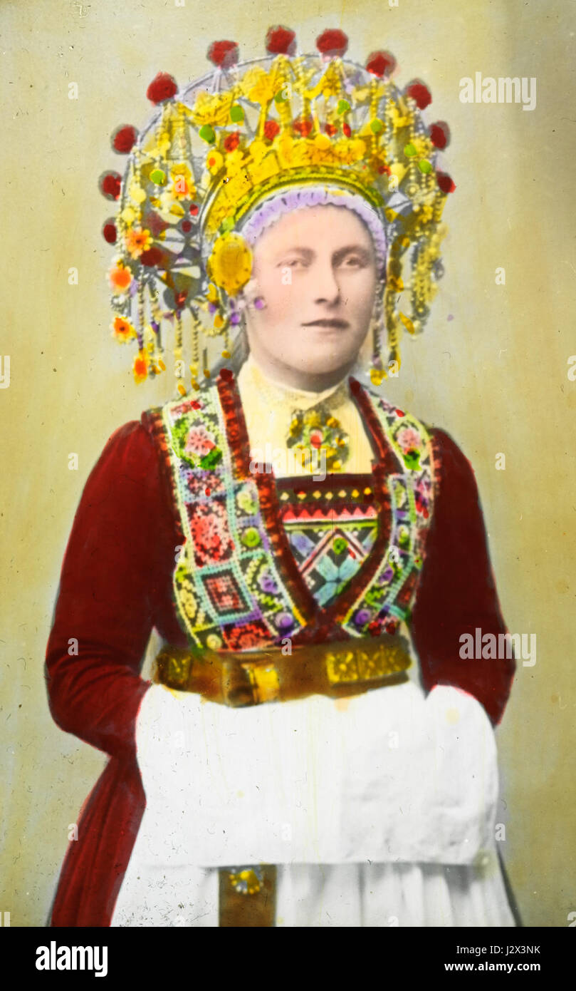 This image shows a bride wearing a traditional national costume ...