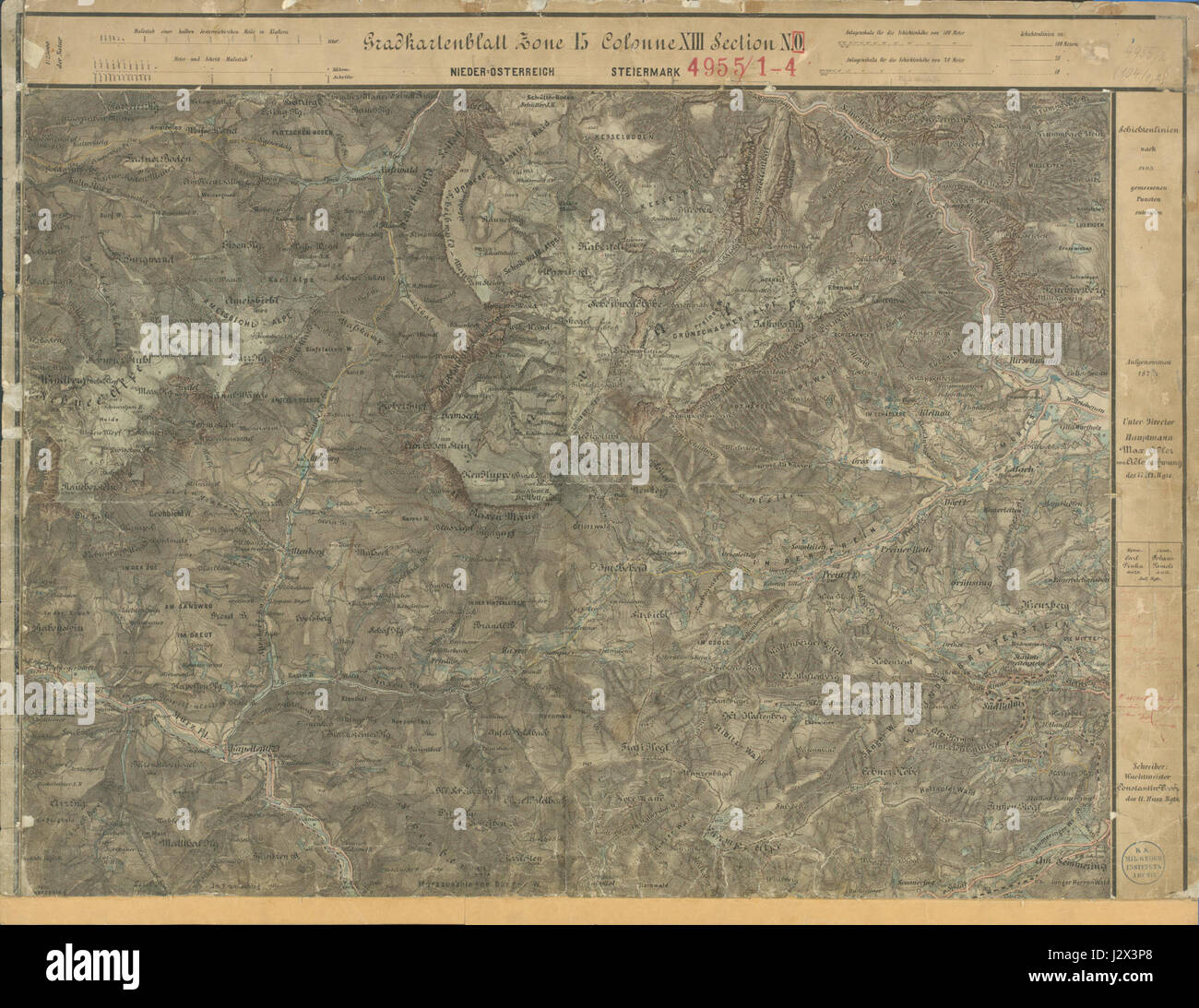 Aufnahmeblatt 4955-2 is a map from 1877, titled Rax, showing detailed ...
