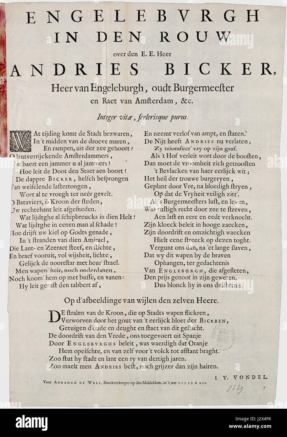 Andries Bicker (Gedicht von Joost van den Vondel Stock Photo - Alamy