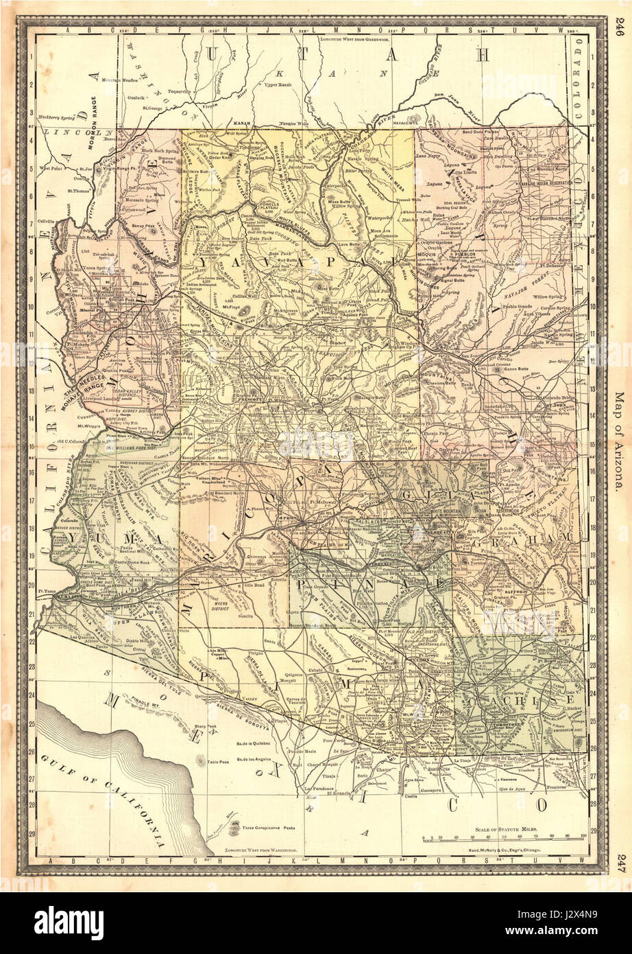 Arizona Map 1883 Stock Photo - Alamy