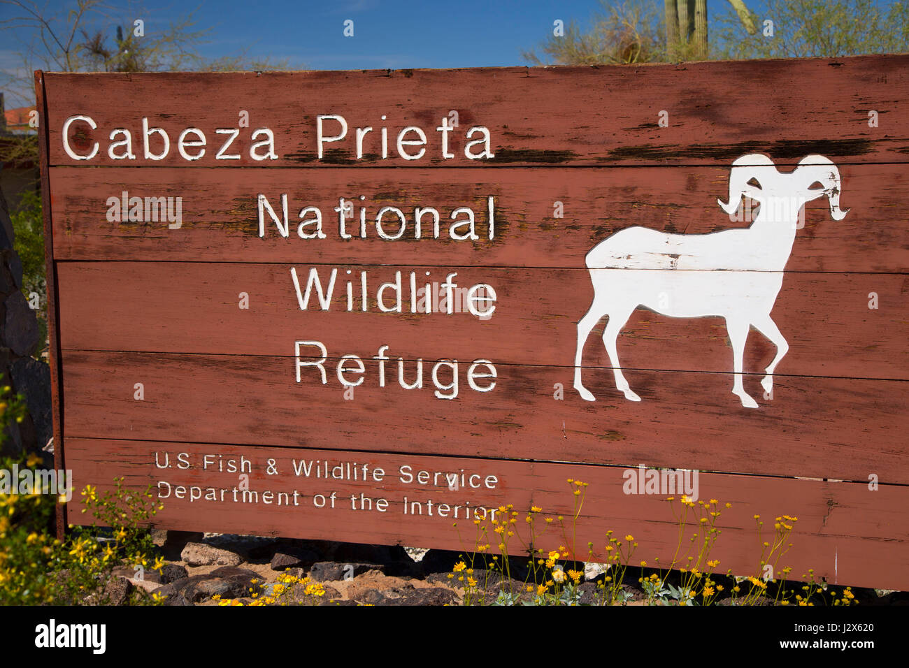 Entrance sign, Cabeza Prieta National Wildlife Refuge, Arizona Stock ...