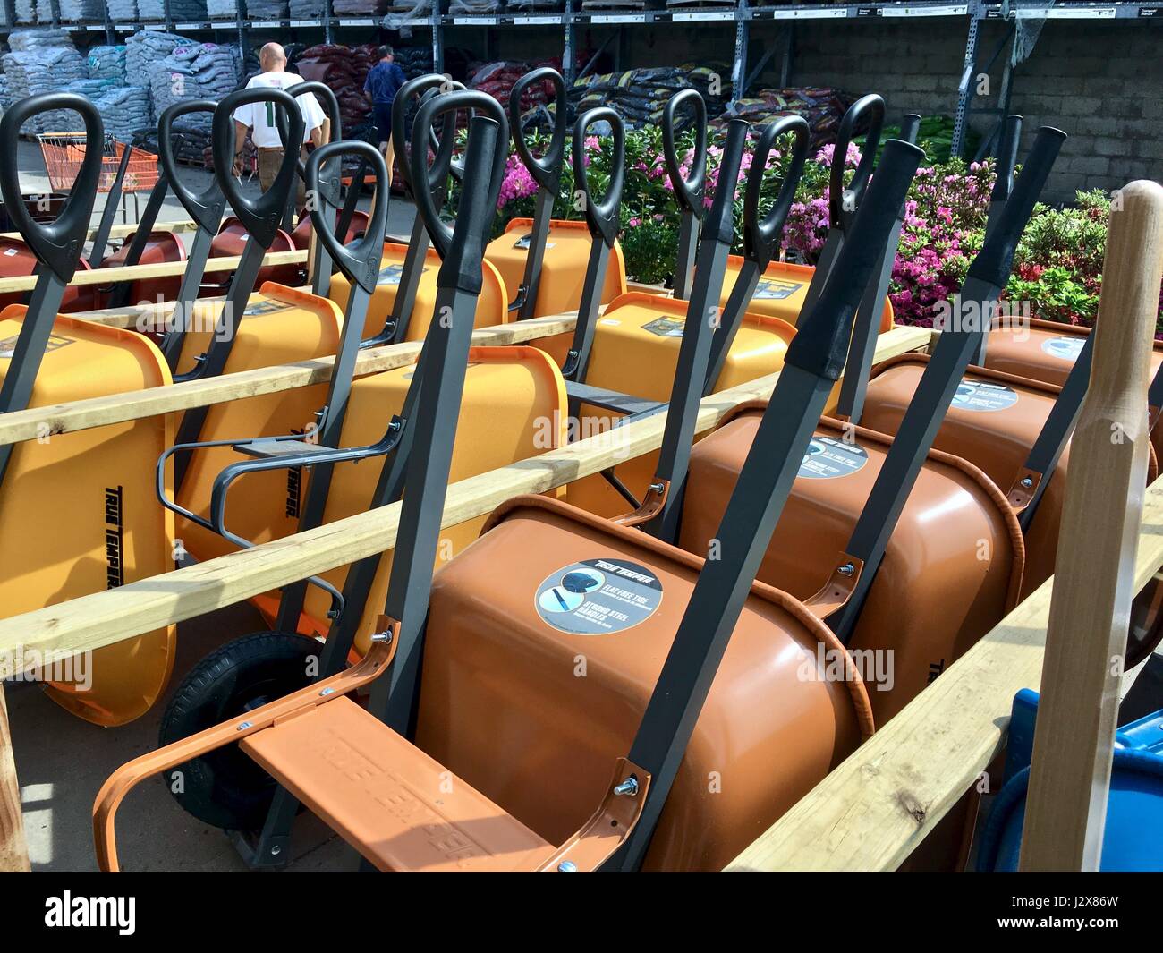 Wheelbarrows for sale at The Home Depot store Stock Photo - Alamy