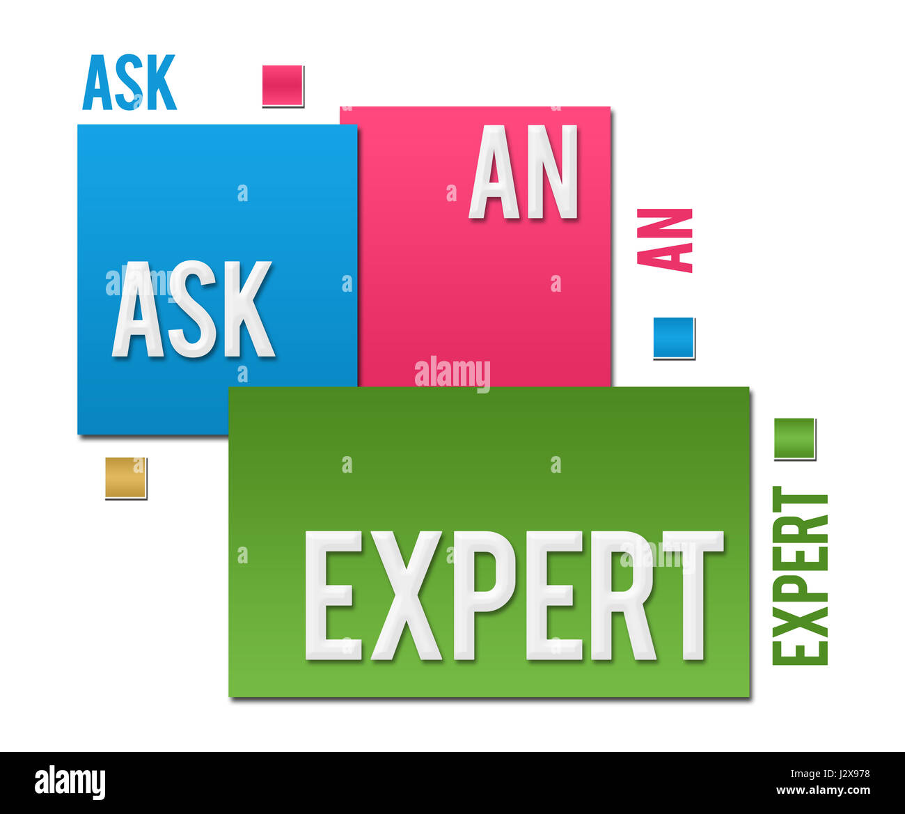 Ask An Expert Colorful Squares Text Stock Photo - Alamy
