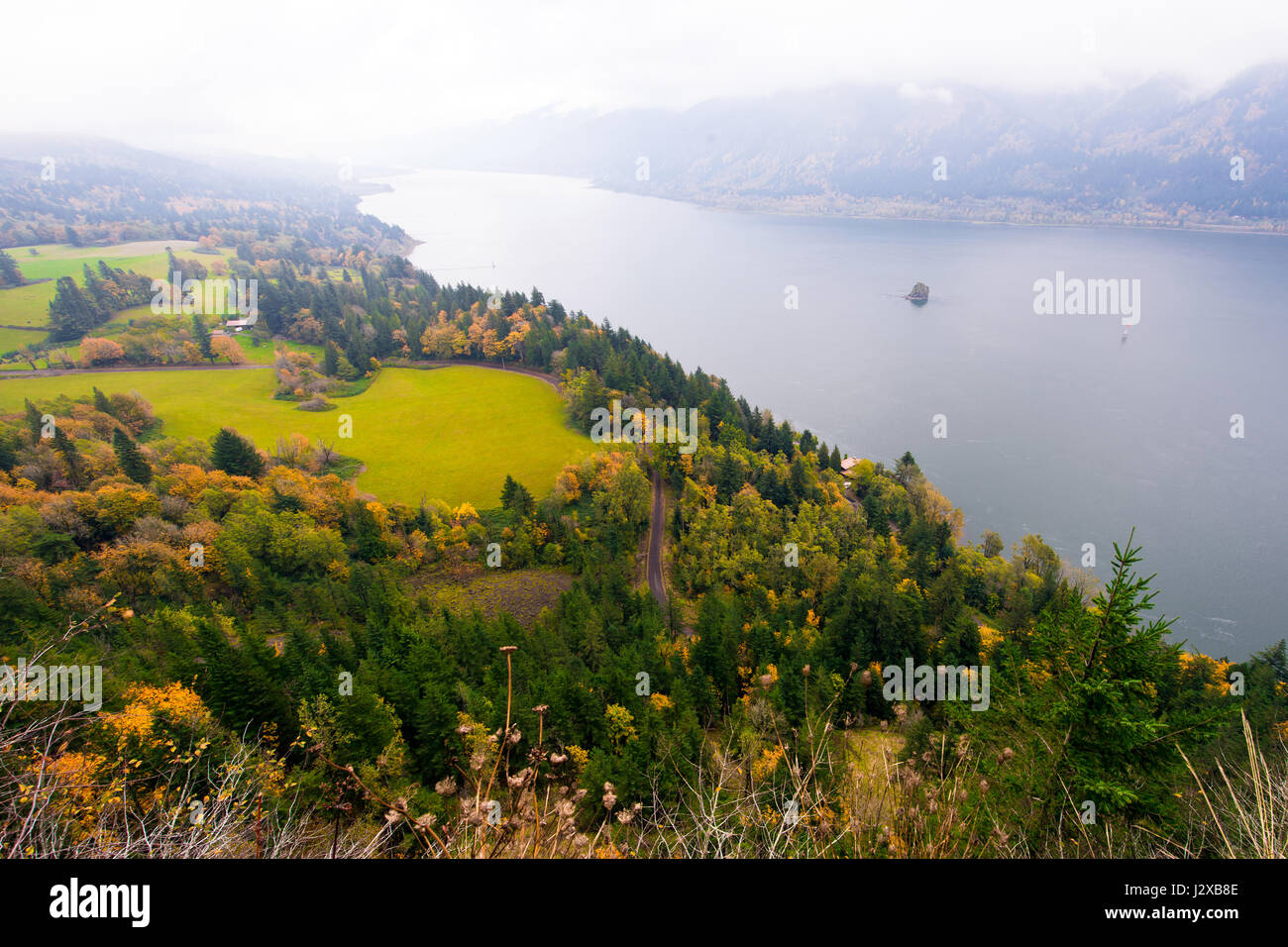 Panorama landscape with a bird's-eye view of the site at Columbia Gorge ...