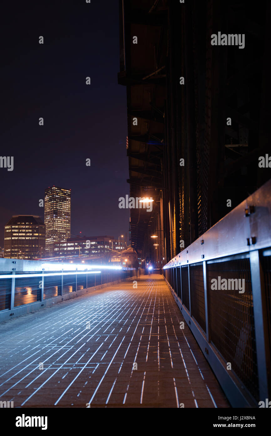 Pedestrian and bicycle path that is part of the metal transport truss ...