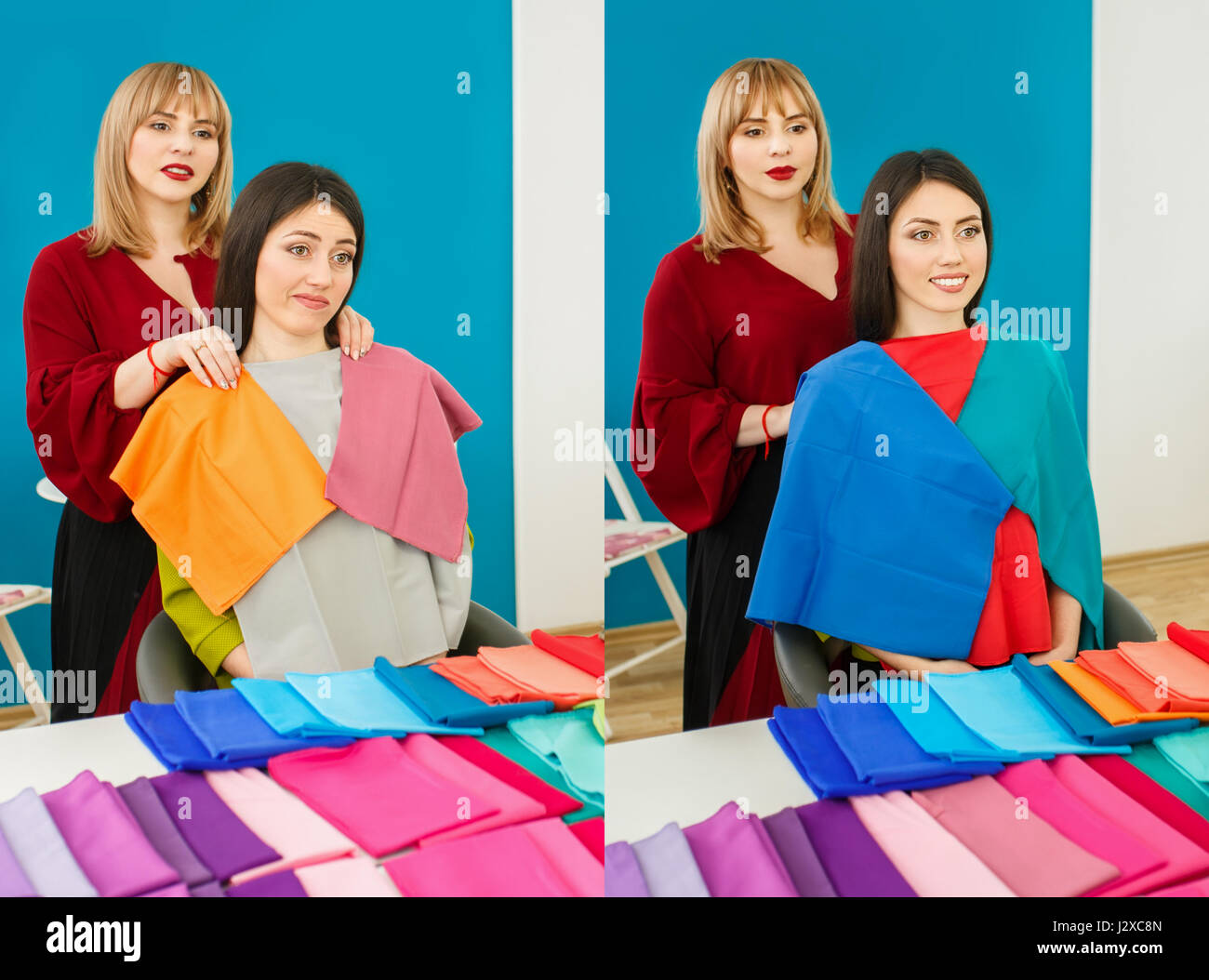 Comparison portrait of woman with right and wrong colors. Personal ...